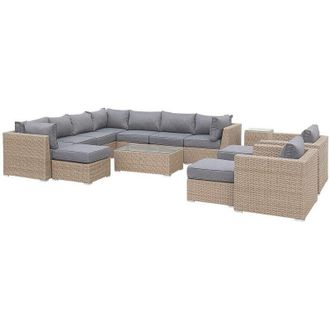 Sweeek Hochwertiges Rattan Lounge XXL Set - VERONA Beige / Dunkelgrau