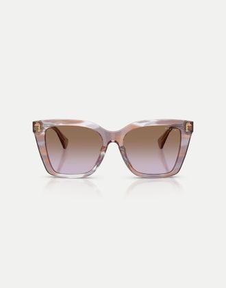 Ralph Lauren eckige Sonnenbrille mit violetten Gl&auml;sern in Braun/Blau
