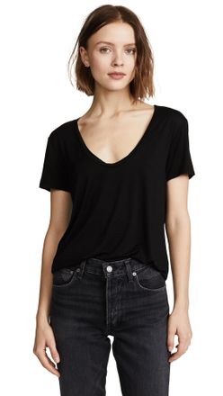 Splendid Damen t-Shirt mit U-Ausschnitt, Kurzärmelig Hemd, Schwarz, Groß