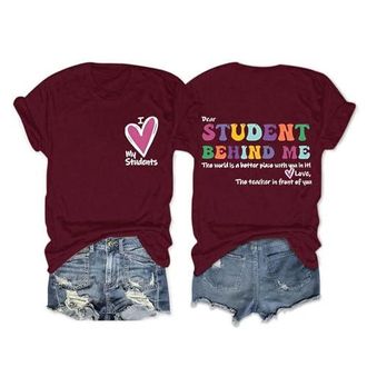 Generic T-shirt d&eacute;contract&eacute; &agrave; manches courtes et col rond pour femme, cadeau de Saint-Valentin 2026, bordeaux, XL