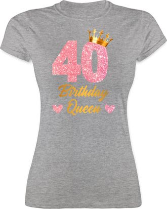 Shirtracer Shirt Damen - 40. Geburtstag - 40 Birthday Queen Geburtstags K&ouml;nigin Geburtstagsgeschenk 40 - M - Grau meliert - t 40er Jahre Tshirt zum 40.Geburtstag