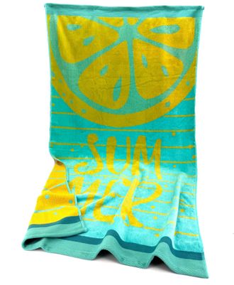 Heimtexland Strandtuch Soft Velours Badetuch Sommer Handtuch 90 x 160 cm Duschtuch saugstark Frottier 100% Baumwolle Oeko-TEX Typ907 Zitrone blau - 1 Stück