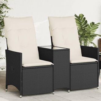 vidaXL Gartensofa 2-Sitzer Verstellbar mit Tisch Schwarz Poly Rattan - Vidaxl