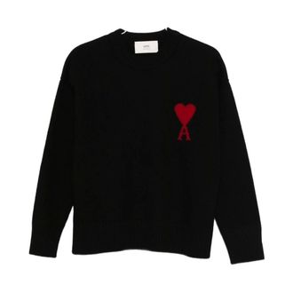 Ami Femme, Pulls, Noir, Taille: 44 FR Pull Noir en Soie et Nylon