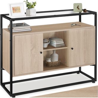 TecTake Sideboard, Schrank mit Glasablage, Highboard, Barschrank 100 x 38 x 80,5 cm, Beistellschrank, Mehrzweckschrank, Möbel Wohnzimmer, Kommode Schlafzimmer