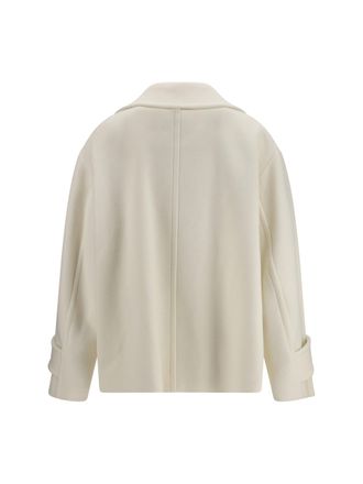 Chlo&eacute; Womens Oversize Short Coat Eden White Wool Ovis Aries; Polyamide
