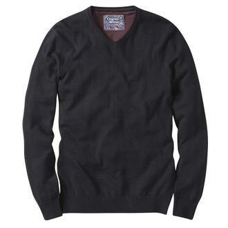 Charles Wilson Feinstrick Baumwollpullover mit V-Ausschnitt f&uuml;r Herren (S, Dark Navy (0422))
