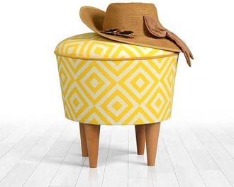 Atelier Del Sofa Stylish Yellow Pouffe, 42 x 42 x 42 cm | 100% Microfiber, 6 cm Orthopedic Sponge, Wooden Legs | Perfect for Southwestern & Impressionist Decor