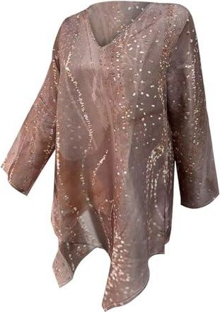 Generic Chemisier &agrave; manches courtes et col en V pour femme - Rayonne et &eacute;lasthanne - Doux et confortable - Impression num&eacute;rique, dor&eacute;, XXL