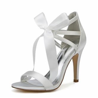 Generic Escarpins Femme Bout Ouvert Mariée Stylet Talons Sandales Chaussures De Mariee Bal Dress Fête Bridal 10.5Cm,Ivoire,42 EU