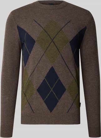 Bugatti Regular Fit Strickpullover aus Woll-Mix mit Karo-Muster