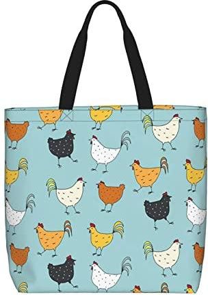 Generic Sac De Courses Motif De Coq Et De Poulet Sac &Agrave; Bandouli&egrave;re En Toile R&eacute;utilisable Personnaliser Sacs &Agrave; Main, Pour &Eacute;cole, Voyage, Burea, Tous Les Jours
