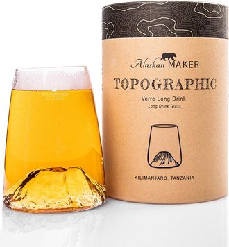 Alaskan Maker Longdrinkglas 450 ml - Kristallglas von höchster Qualität, mundgeblasen mit Bergrelief | Cocktail, Bier oder alkoholfreies Getränk TOPOGRAPHIC (Kilima