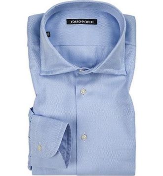 Rosso E Nero Herren Hemd blau Fischgrat Slim Fit