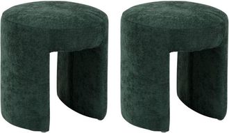 PEGANE Lot de 2 Tabourets pouf rev&ecirc;tu en tissu vert - Longueur 38 x Profondeur 38 x Hauteur 38 cm