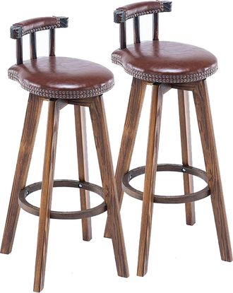 Generic Barhocker mit niedriger R&uuml;ckenlehne und um 360 Grad drehbarer Sitzfl&auml;che, Vintage-Barstuhl mit Kunstlederbezug und Massivholzbeinen