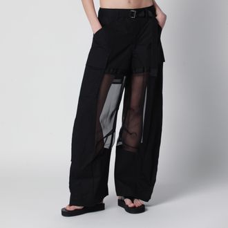 sacai Schwarze Cargohose mit halbtransparentem Einsatz