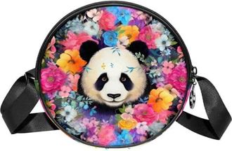 Generic Sac &agrave; bandouli&egrave;re rond pour femme, motif panda, fleur de panda, sac &agrave; dos avec fermeture &eacute;clair, bretelles r&eacute;glables, sac &agrave; main rond d&eacute;contract&eacute; pour