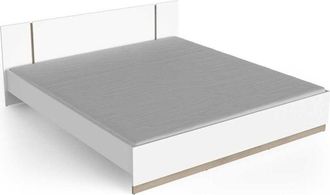 PEGANE Lit 2 places couchage 180x200 couleur blanc mat / ch&ecirc;ne - Largeur 188,3 x Profondeur 204,3 x Hauteur 71,7 cm