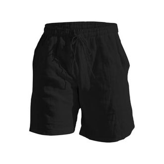 Generic Short dentra&icirc;nement en coton et lin pour homme - Taille &eacute;lastique - Jambe droite - Couleur unie - Respirant - Pour la plage quotidienne - Cinq pantalo