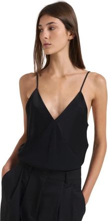 Forte_Forte Femme, Tops, Noir, Taille: 38 FR Haut Noir Brillant avec Bretelles Fines