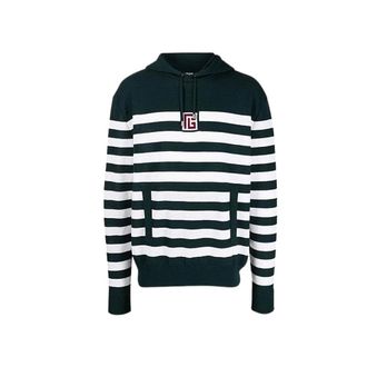 Balmain Woll Logo Sweatshirt Horizontale Streifen Kapuze - - Sweatshirts & Hoodies - Herren - Schwarzk - XS
