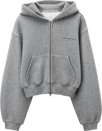 Alexander Wang SweaT-shirt zipp&eacute; &agrave; cristaux Hotfix - Femme - Sweatshirts et sweats &agrave; capuche - Gris - Taille: 36 FR