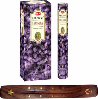 DHS HEM Lavendel R&auml;ucherst&auml;bchen, volle Box mit 6 R&auml;ucherst&auml;bchen, mit DHS R&auml;ucherst&auml;bchenhalter f&uuml;r Spiritualit&auml;t, Spa, Yoga, Meditation, Heilung, Aromat