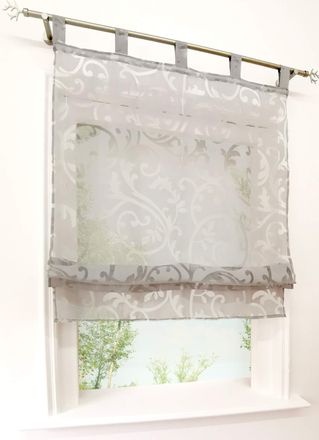 Liya Voile Raffrollo Ausbrenner Design Ösenrollo Raffgardinen mit Schlaufen Fenster Gardinen (BxH 140x140cm, Grau mit Schlaufen)