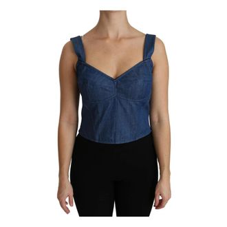 Dolce & Gabbana Stilvolle Blaue &Auml;rmellose Bustier-Bluse - - Tops - Damen - Blau - 2XS