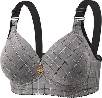 Generic Soutien-gorge confortable sans fil &agrave; bonnets souples pour femme avec imprim&eacute; &agrave; carreaux, sous-v&ecirc;tements rembourr&eacute;s sans armatures | Larges bretelles r