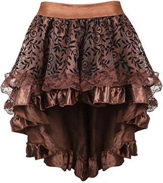 Grebrafan Steampunk Jupe Femme Gothic Asymétrique Dentelle (EUR(48-50) 6XL, Marron)