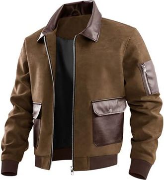 Generico Veste de moto en cuir synth&eacute;tique l&eacute;g&egrave;re pour homme avec col montant et fermeture &eacute;clair Style vintage, marron, XXL
