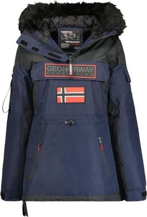 Geographical Norway Bruna Lady Parka Longue Epaisse Chaude Femme Automne Hiver - Manteau Fin Capuche Fausse Fourure - Blouson Coupe Vent - Doudoune Elegante Femmes (Marin