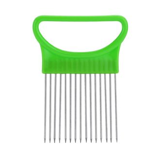 Amosfun Zwiebelhalter Aus Edelstahl Mit Rutschfestem Griff Gem&uuml;se Und Obst Schneidehilfe F&uuml;r Gleichm&auml;&szlig;ige Scheiben Von Tomaten Kartoffeln Und Zwiebeln K&uuml;chenh