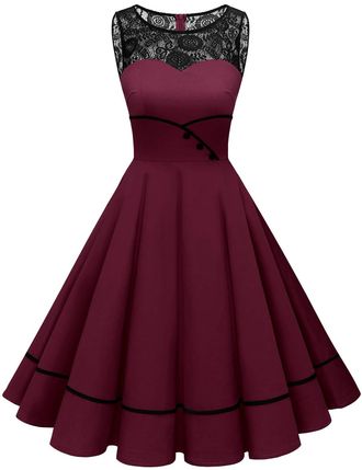 Bbonlinedress Rockabilly Kleider Damen Sommerkleid Abendkleider elegant f&uuml;r Hochzeit Spitzenkleid Cocktailkleid Burgundy 2XL