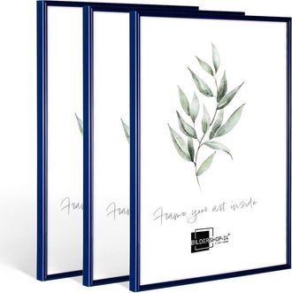 Bildershop-24 3X Kunststoffrahmen modern Bilderrahmen, (10,5 X 15 cm) DIN A6 blau, inkl. Tischaufsteller