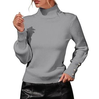 Generic Pull tricot&eacute; &agrave; col haut pour femme - Couleur unie - Classique - Confortable - D&eacute;contract&eacute; - Manches longues - Chaud - L&eacute;ger - Tendance - Pour lautomne