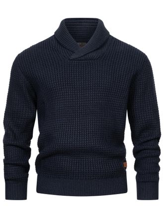 Indicode Herren INBrockly Strickpullover mit Schalkragen | Herrenpullover Strick-Pulli f&uuml;r M&auml;nner Navy, L