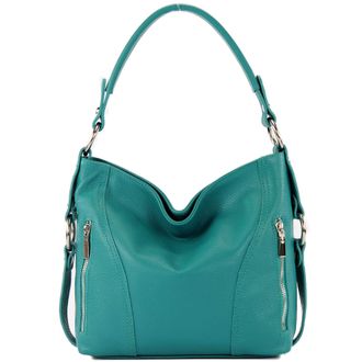 modamoda.de T202 Damen Leder Henkeltasche Schultertasche handmade in Italy, Farbe:T&uuml;rkisblau