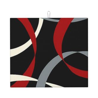 Generic Abtropfmatte Graue, Schwarze, Rote Und Wei&szlig;e Wirbel Geschirrunterlage F&uuml;r K&uuml;che Maschinenwaschbar Rutschfester Sp&uuml;lbeckenmatte F&uuml;r Geschirr, F&uuml;r K&uuml;che