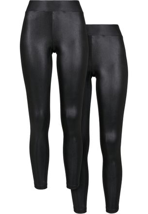 Urban Classics Damen Ladies Synthetic Leather 2-Pack Leggings, Black+Black, 4XL