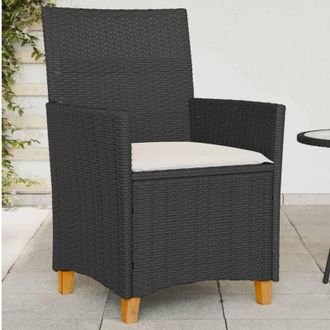 vidaXL Vidaxl - Gartenst&uuml;hle mit Kissen 2 Stk. Schwarz Poly Rattan Massivholz