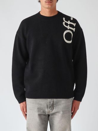 Off-white Pull col rond en m&eacute;lange de laine avec logo contrast&eacute; et &eacute;paules tombantes