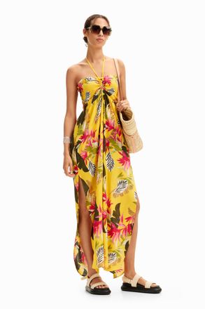 Desigual Womens Swim_Jumpsuit Tropical One Piece Swimsuit, Yellow, S