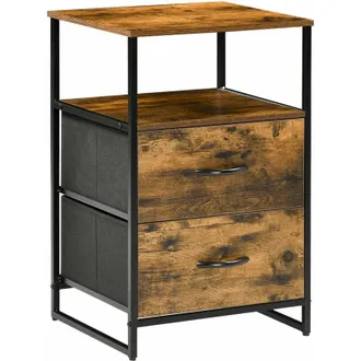 HOMCOM Homcom - Chiffonnier design industriel - 2 tiroirs, niche, plateau - ch&acirc;ssis acier noir mdf aspect bois avec veinage