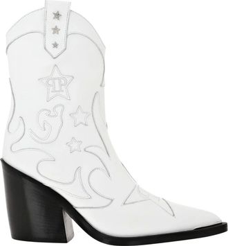 Philipp Plein Femme, Chaussures, Blanc, Taille: 35 EU Strass Cow Boy Bottes Mid Heels High Stars