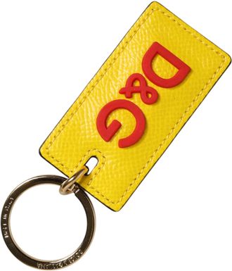 Dolce & Gabbana Unisex Yellow Calf Leather Logo Metal Ring Men Keychain Keyring 100lf