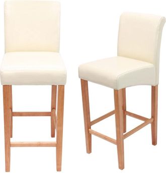 Hhg 2er-Set Barhocker 717, Barstuhl Tresenhocker creme, helle Beine, Leder