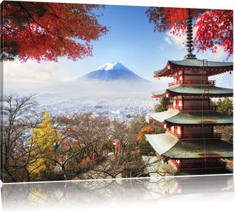 Pixxprint Japanischer Tempel im Herbst -, Größe: 60x40cm, Leinwandbild, fertig gespannt, Wandbild, Dekoration, Kunstdruck, kein Poster